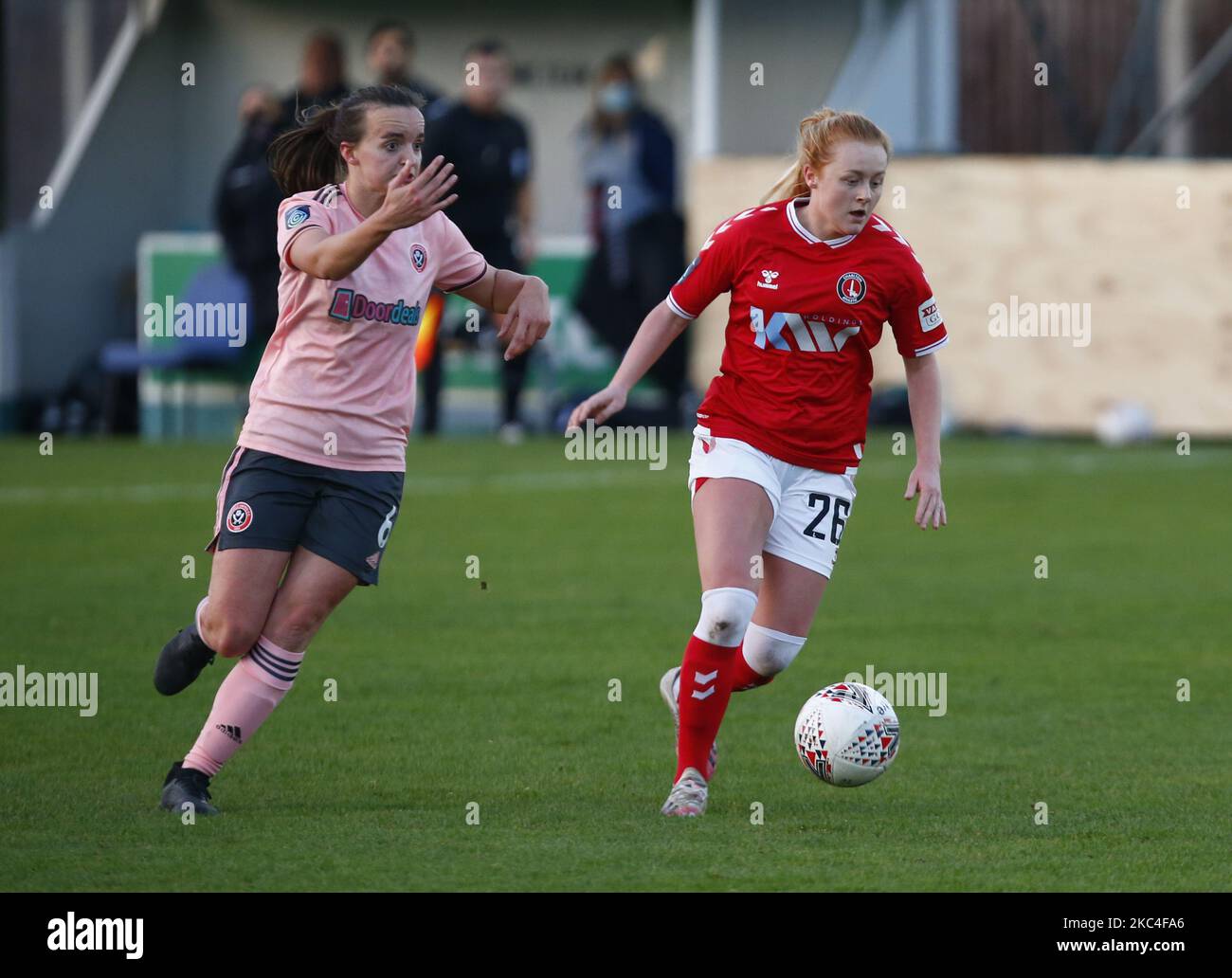 L-R Kasia Lipka of Sheffield United Women and Beth Lumsden of Charlton ...