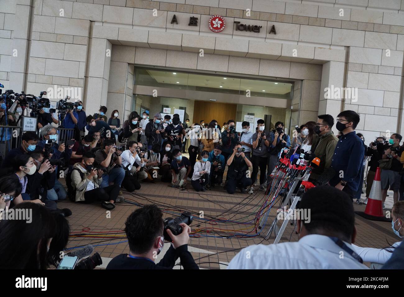 Pro democarcy activities Joshua Wong , Agnes Chow and Ivan Lam arrived ...