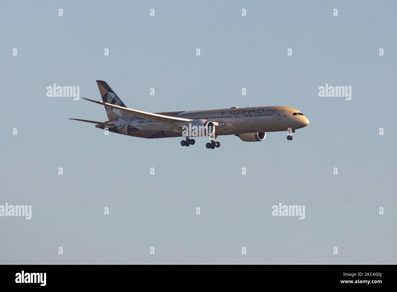 Etihad Airways Boeing 787 Dreamliner passenger aircraft as seen flying ...