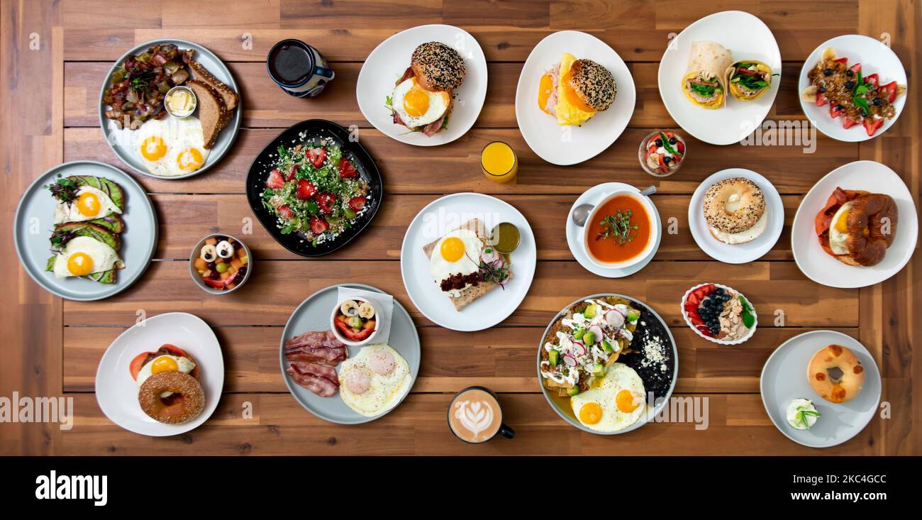 A top view of a set of different dishes on a table Stock Photo - Alamy