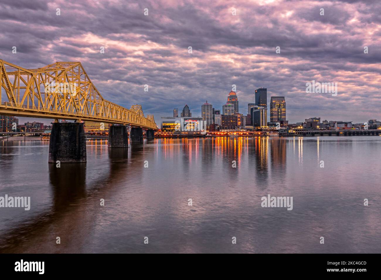 An aerial view of cityscape Louisville surrounded by buildings and ...