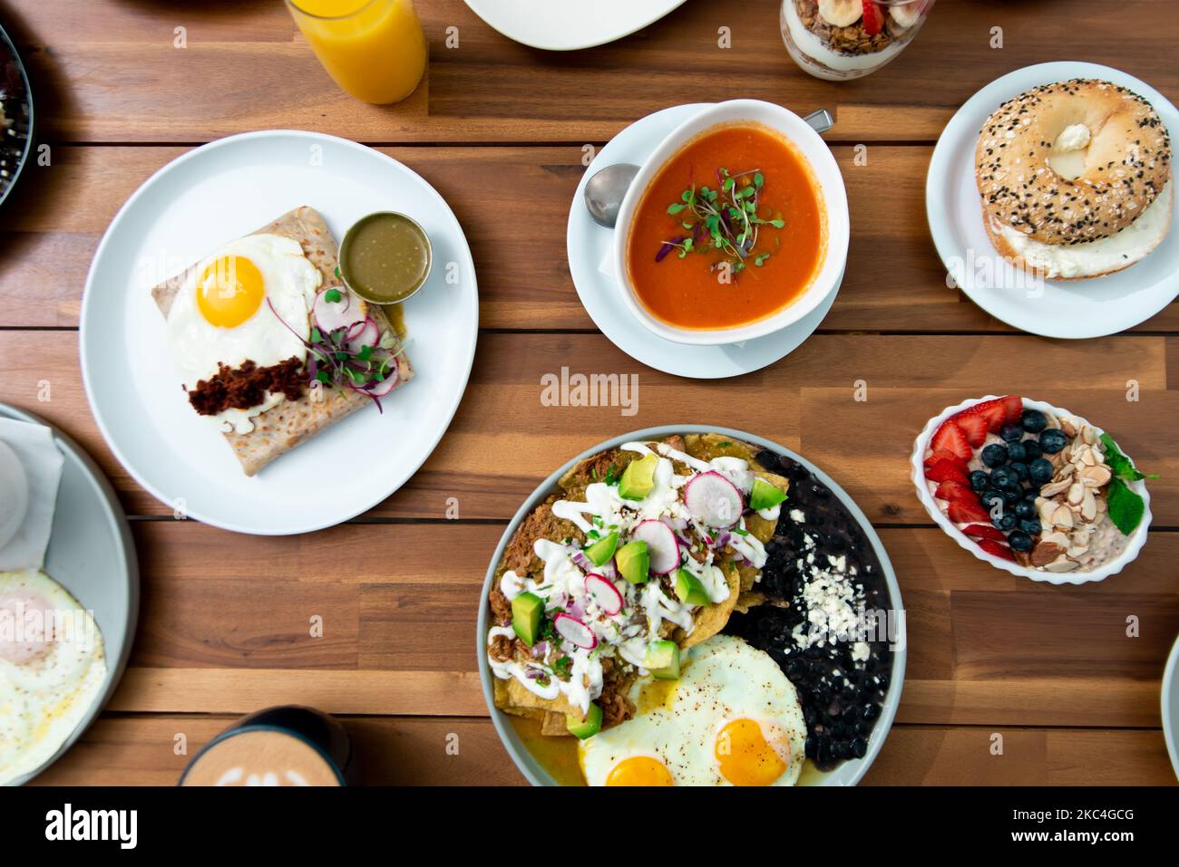 A top view of a set of different dishes on a table Stock Photo - Alamy