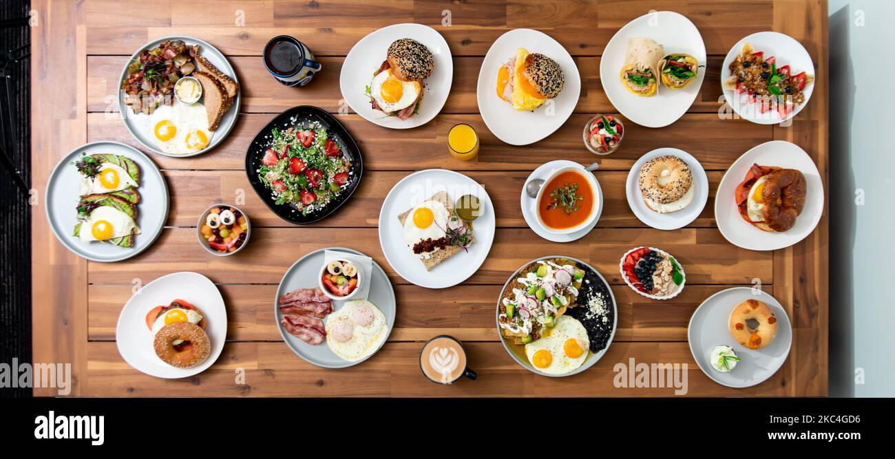 A top view of a set of different dishes on a table Stock Photo - Alamy