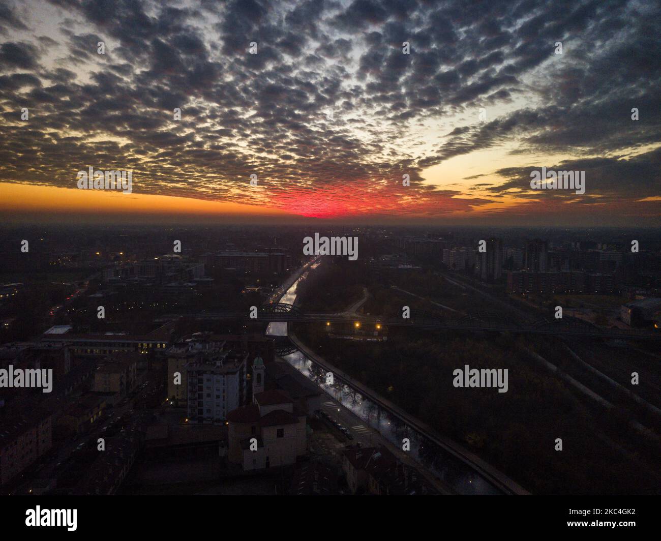 Sunset over the city of Milan, Italy, on November 23, 2020. (Photo by ...