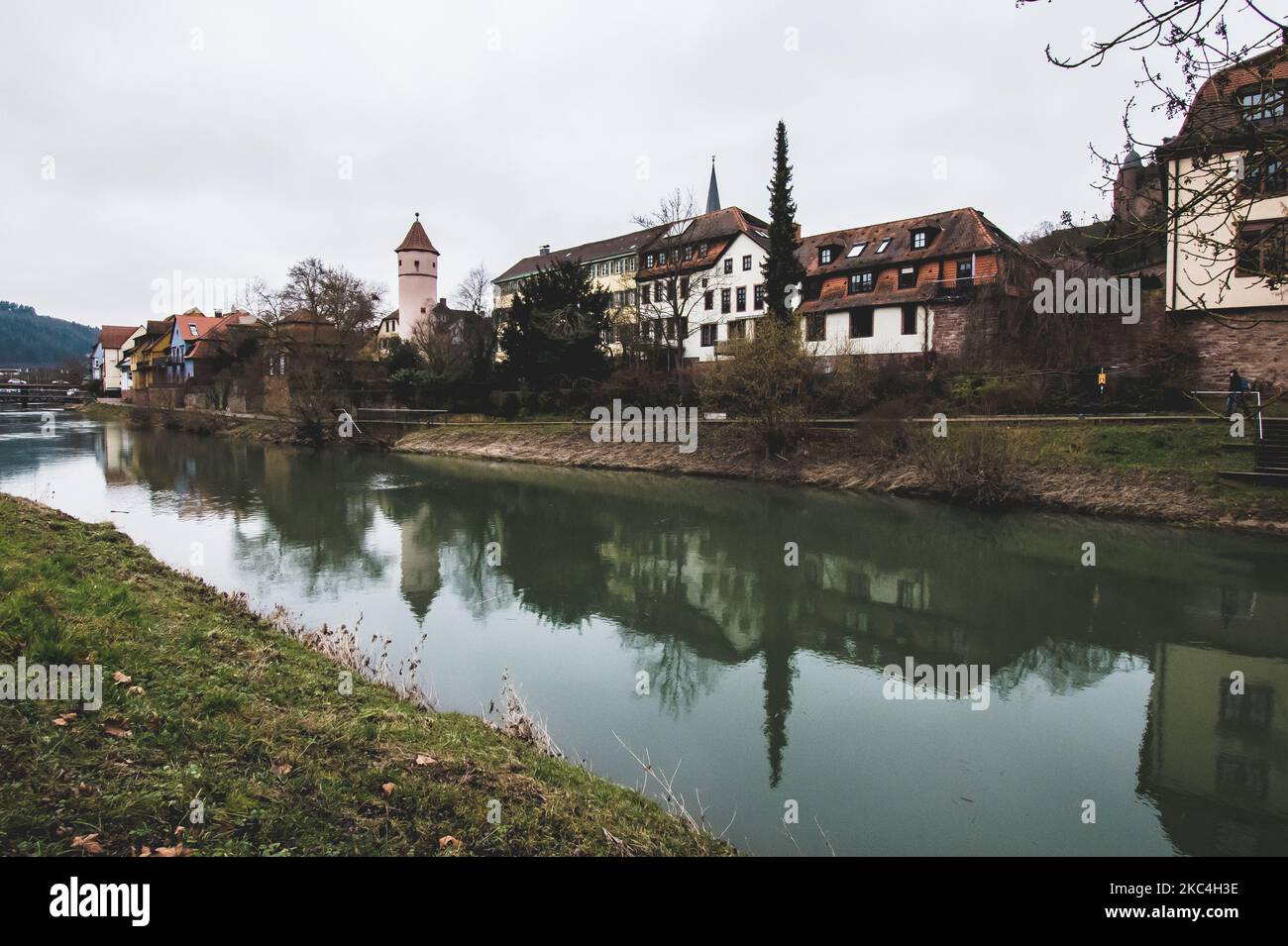 An aerial view of town surrounded by buildings in Wertheim Stock Photo ...