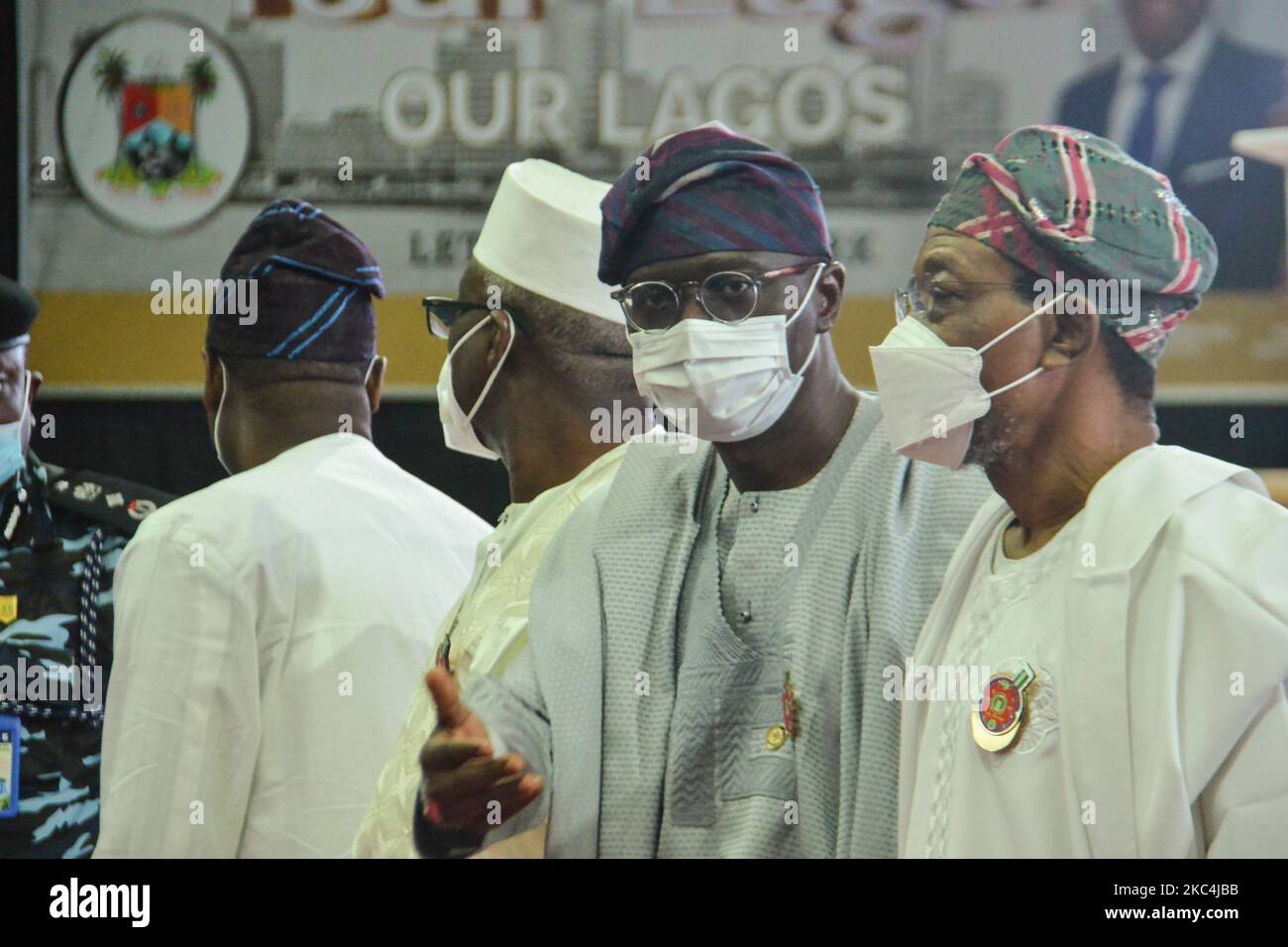 L-R: Lagos State Governor, Babajide Sonwo-Olu, The Minister of interior, Rauf Aregbesola, pose ...
