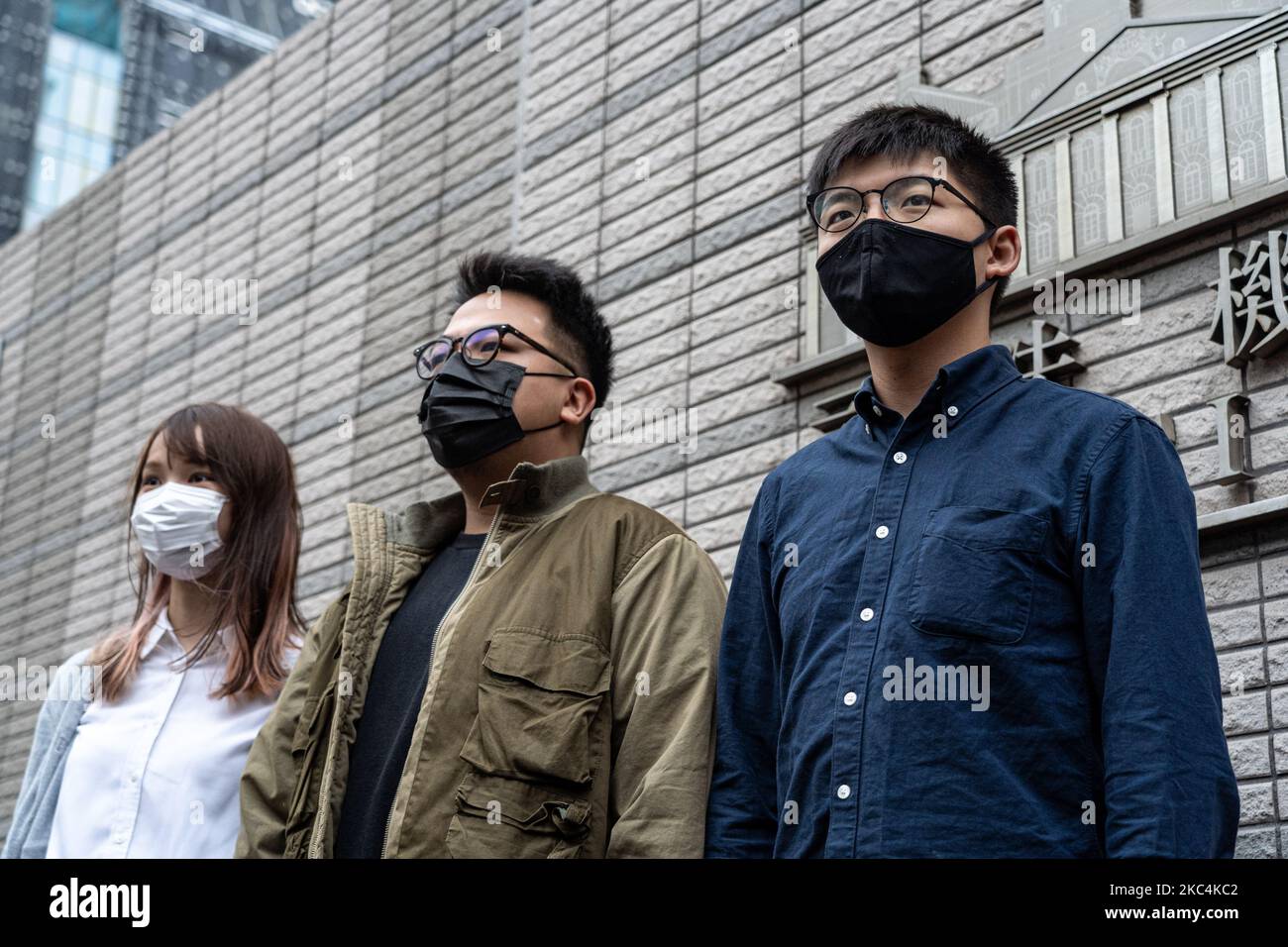 Agnes Chow, Ivan Lam, Joshua Wong (L to R)at the West Kowloon ...