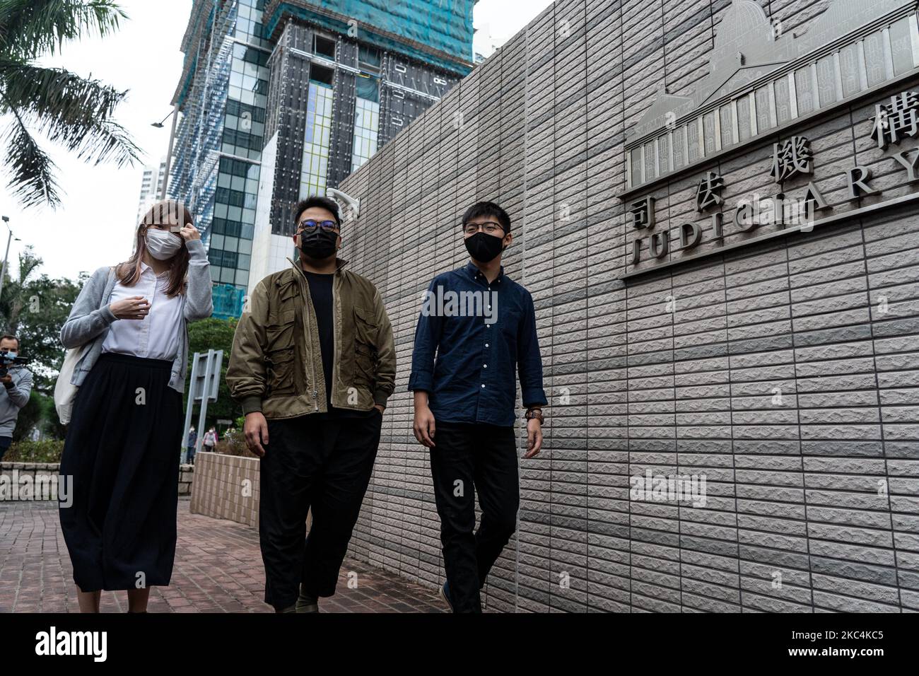 Agnes Chow, Ivan Lam, Joshua Wong (L to R)at the West Kowloon ...