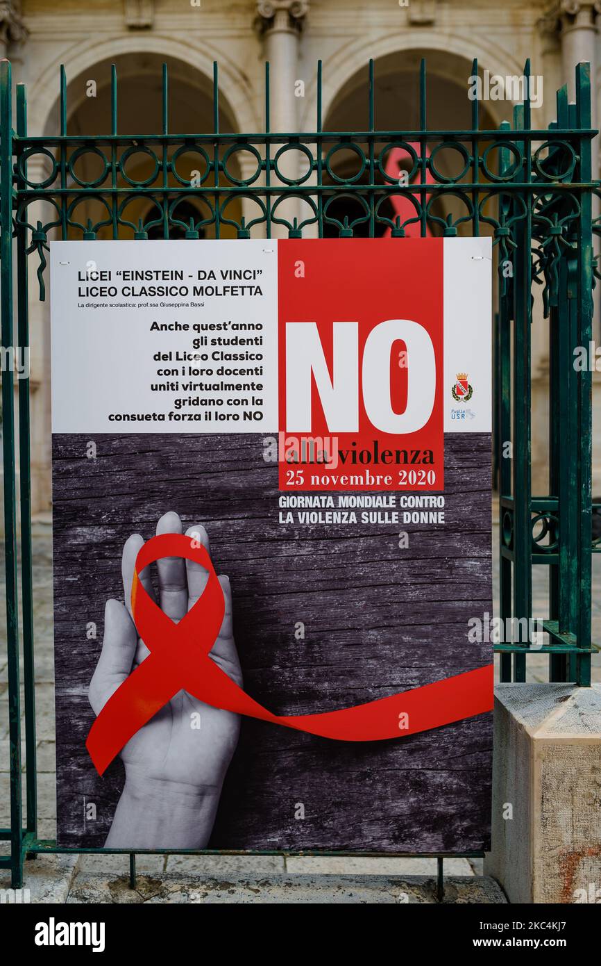 Poster in front of the Liceo Classico of Molfetta and a message against ...