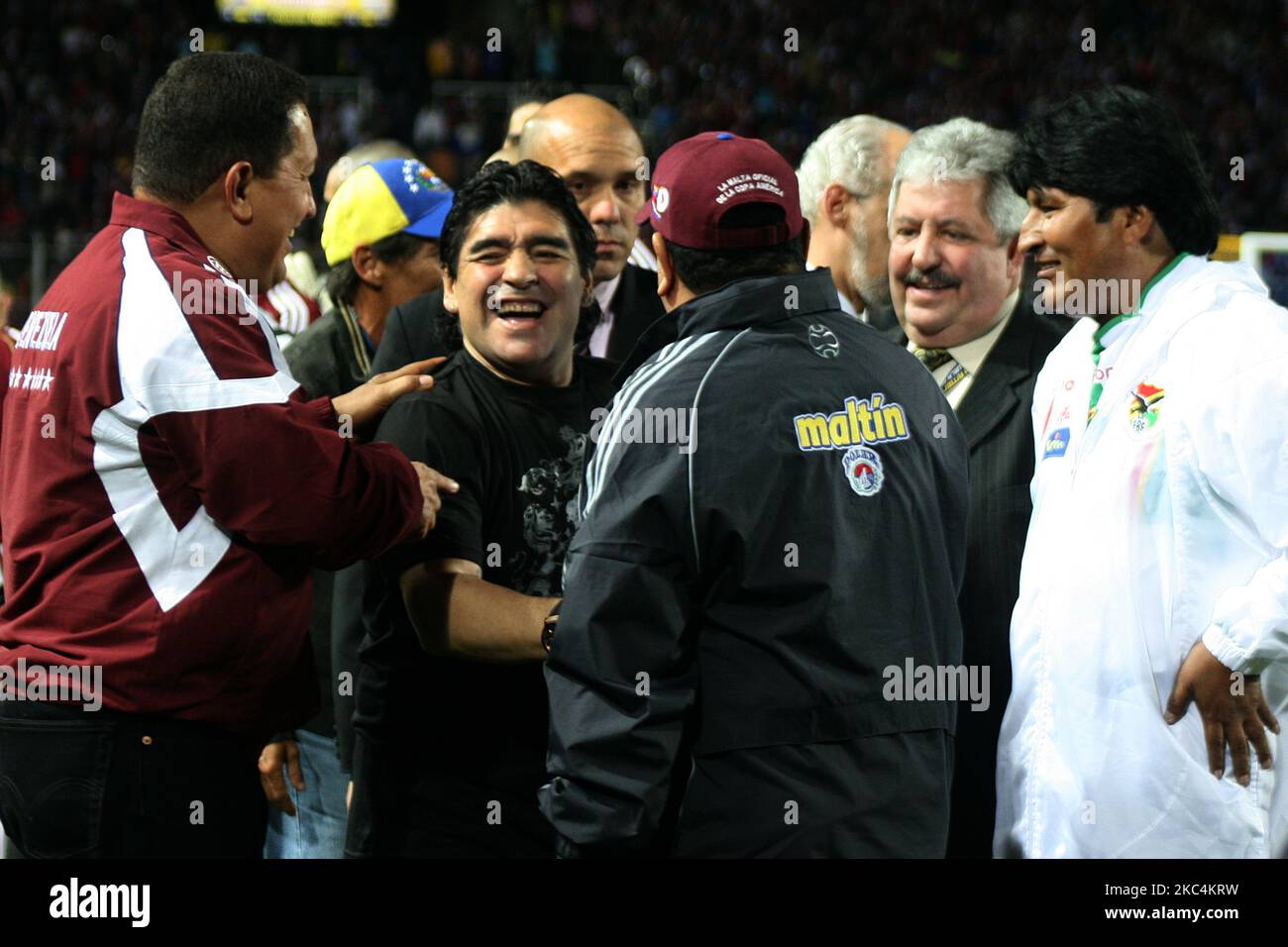 Diego Armando Maradona (C) appears with Venezuelan President Hugo ...