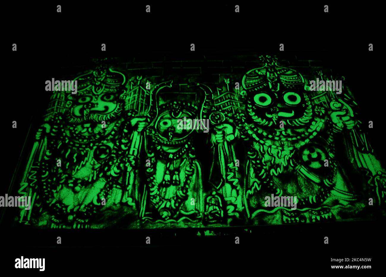 A sand animation of Indian God Lord Jagannath, Balabhadra and Devi ...