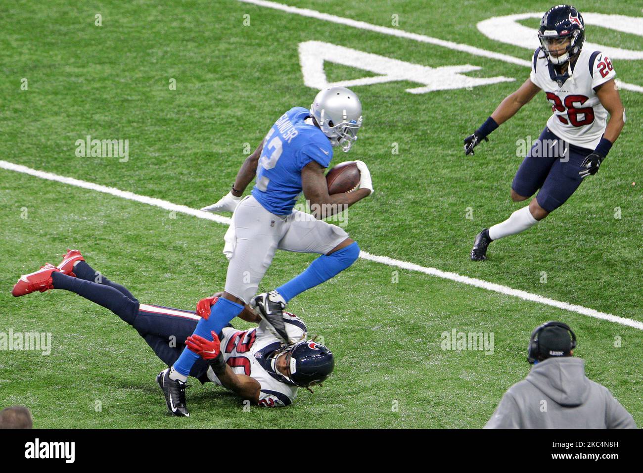 Detroit Lions wide receiver Mohamed Sanu (12) is tackled. by Houston ...