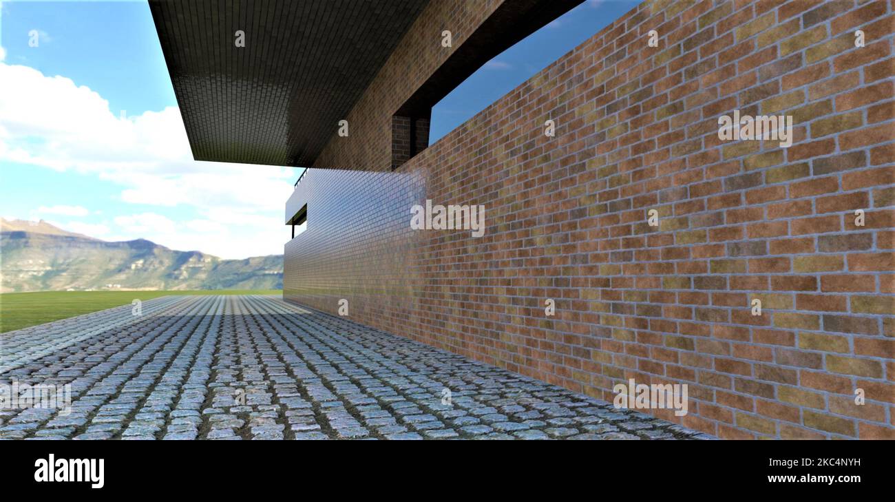 An old brown brick wall looks great with natural gray granite paving ...