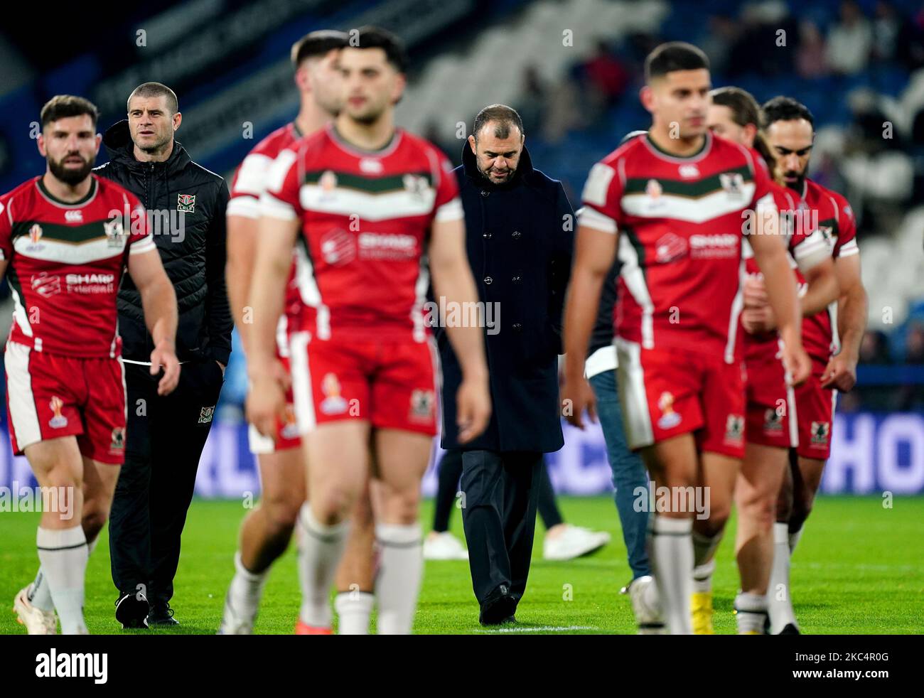 Lebanon head coach Michael Cheika (centre) and his team ahead of the ...