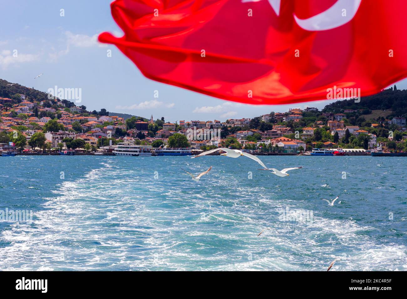 Turkish flag waving on ferry hi-res stock photography and images - Alamy