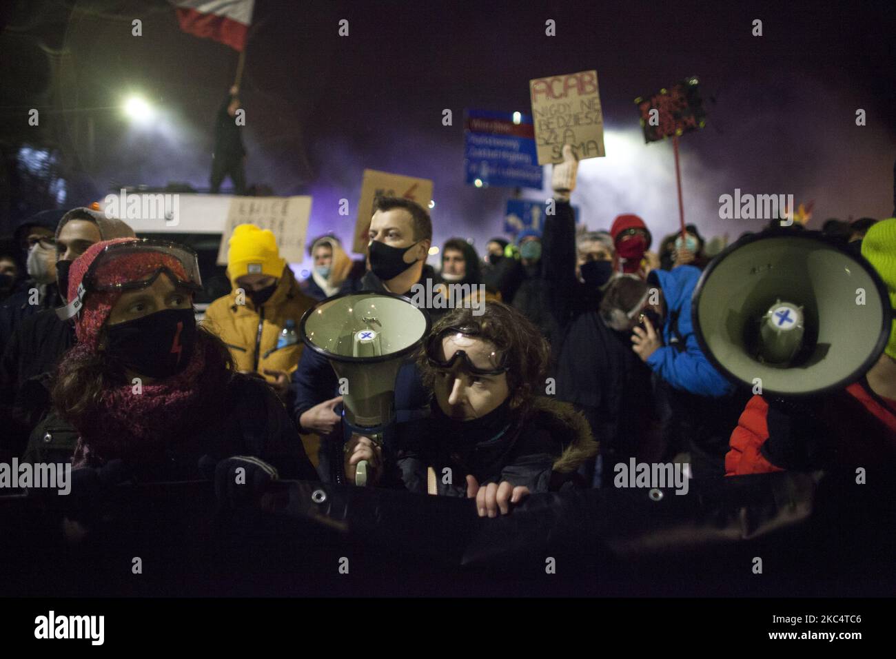 Protesters seen during blockade of Warsaw by feminist Womans Strike in ...