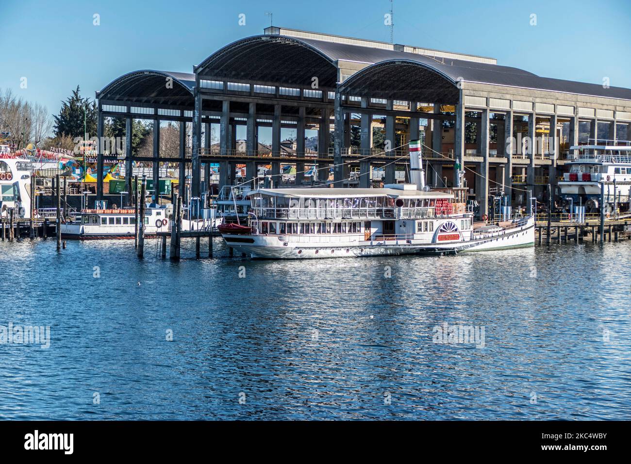 Arona, Italy - 10/22/2017: the port with an old steamboat Stock Photo ...