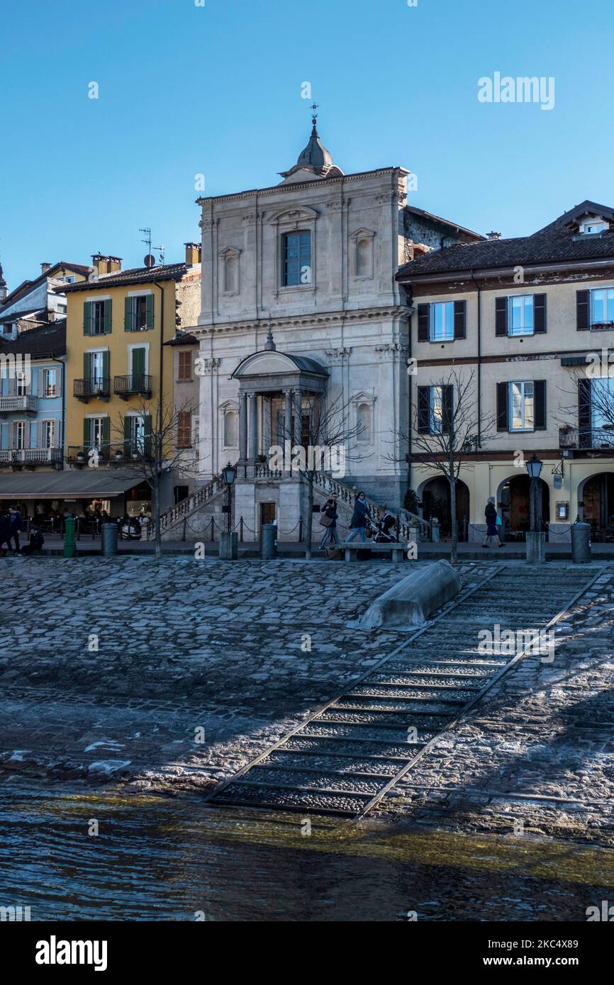 Arona, Italy - 10/22/2017: the old port of Arona a church Stock Photo ...