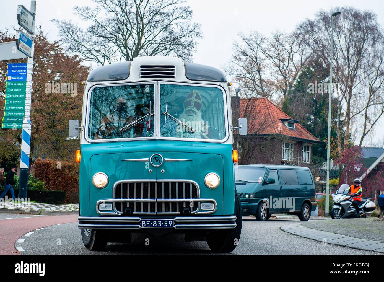 St. Nicholas is seen arriving on a bus tour to the Dutch city of Boxtel ...