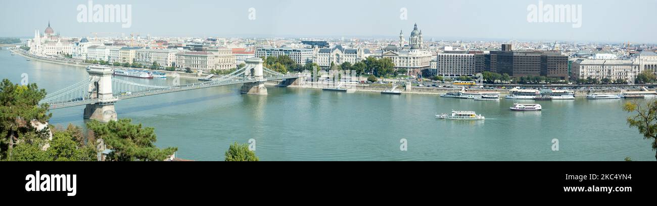 The panoramic view of Budapest old town waterfront by Danube River and ...