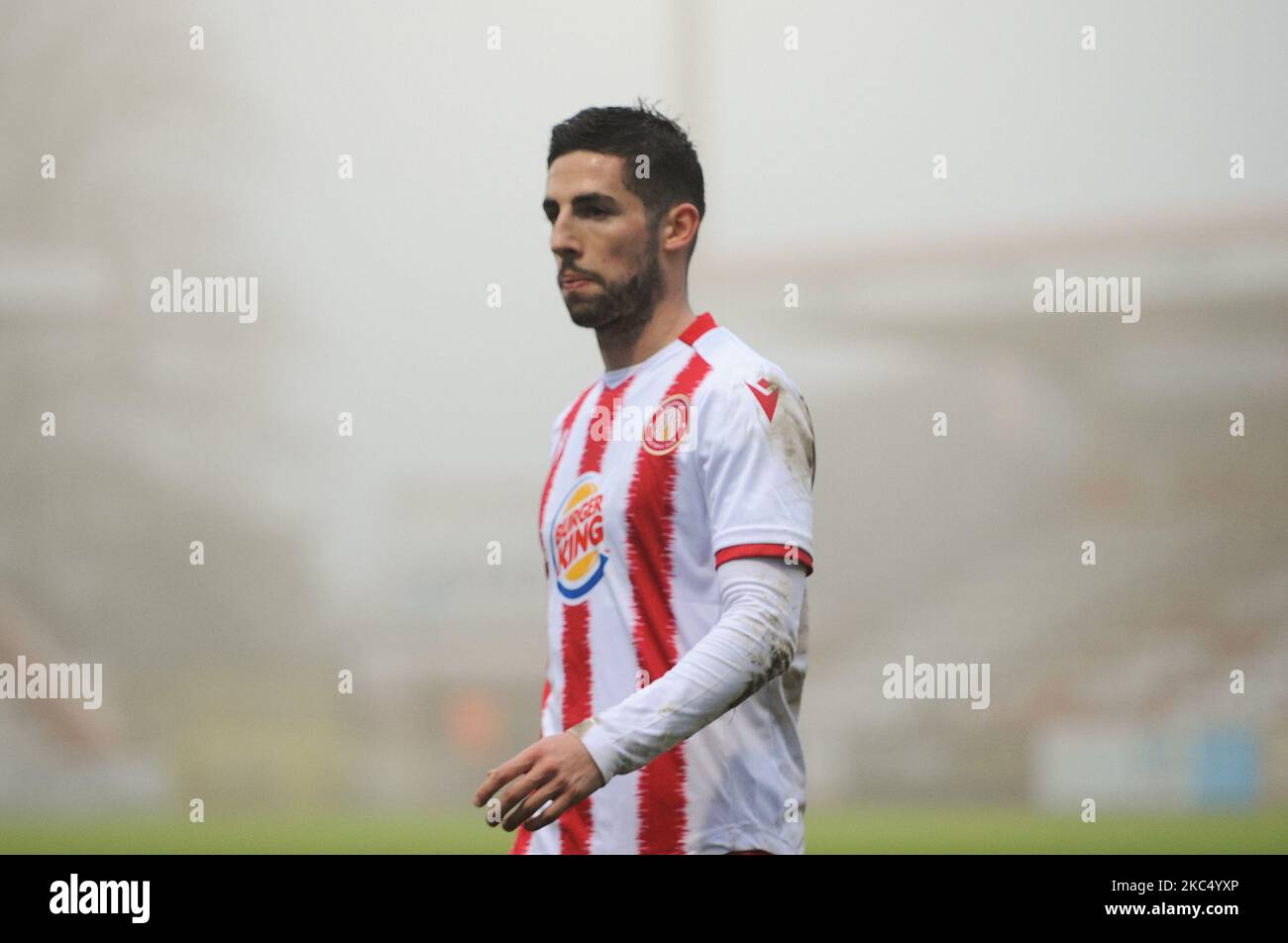 Stevenages Tom Pett during the FA Cup match between Stevenage and Hull ...