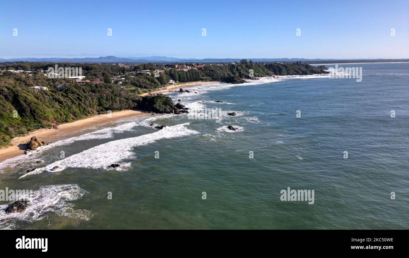An aerial view of Shelley Beach on a sunny day in Port Macquarie ...