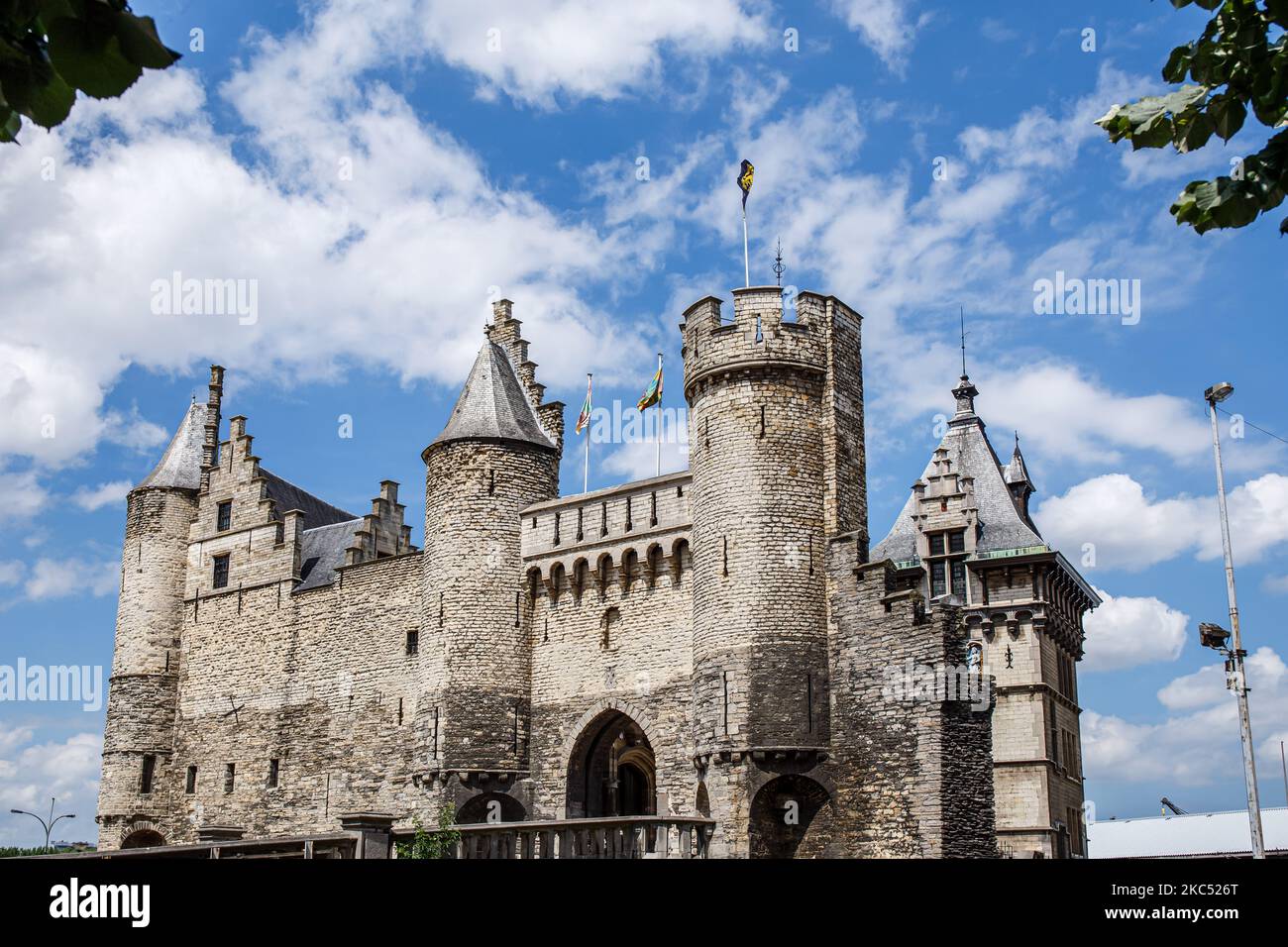 An aerial view of Het Steen medieval fortress in the old city center of ...