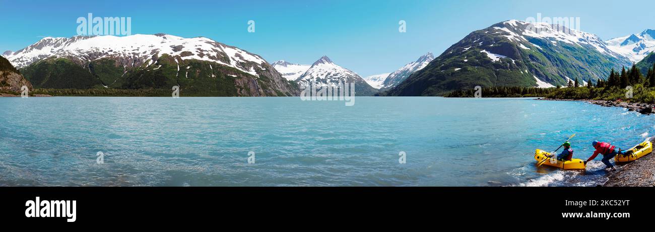Panorama; boaters near Boggs Visitor Center; Portage Lake; Portage ...