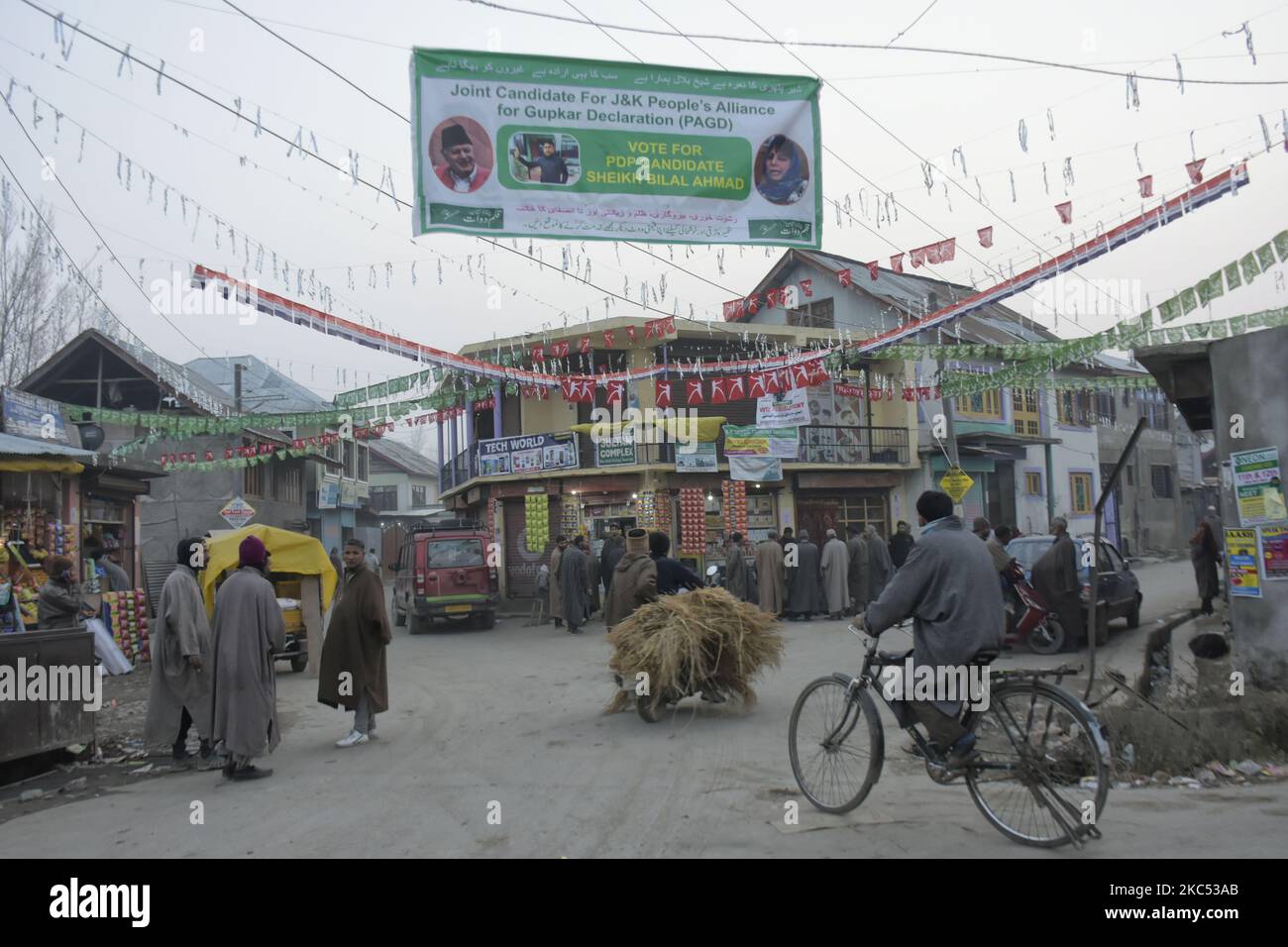 Flags of different political parties on the outskirts of Srinagar ...