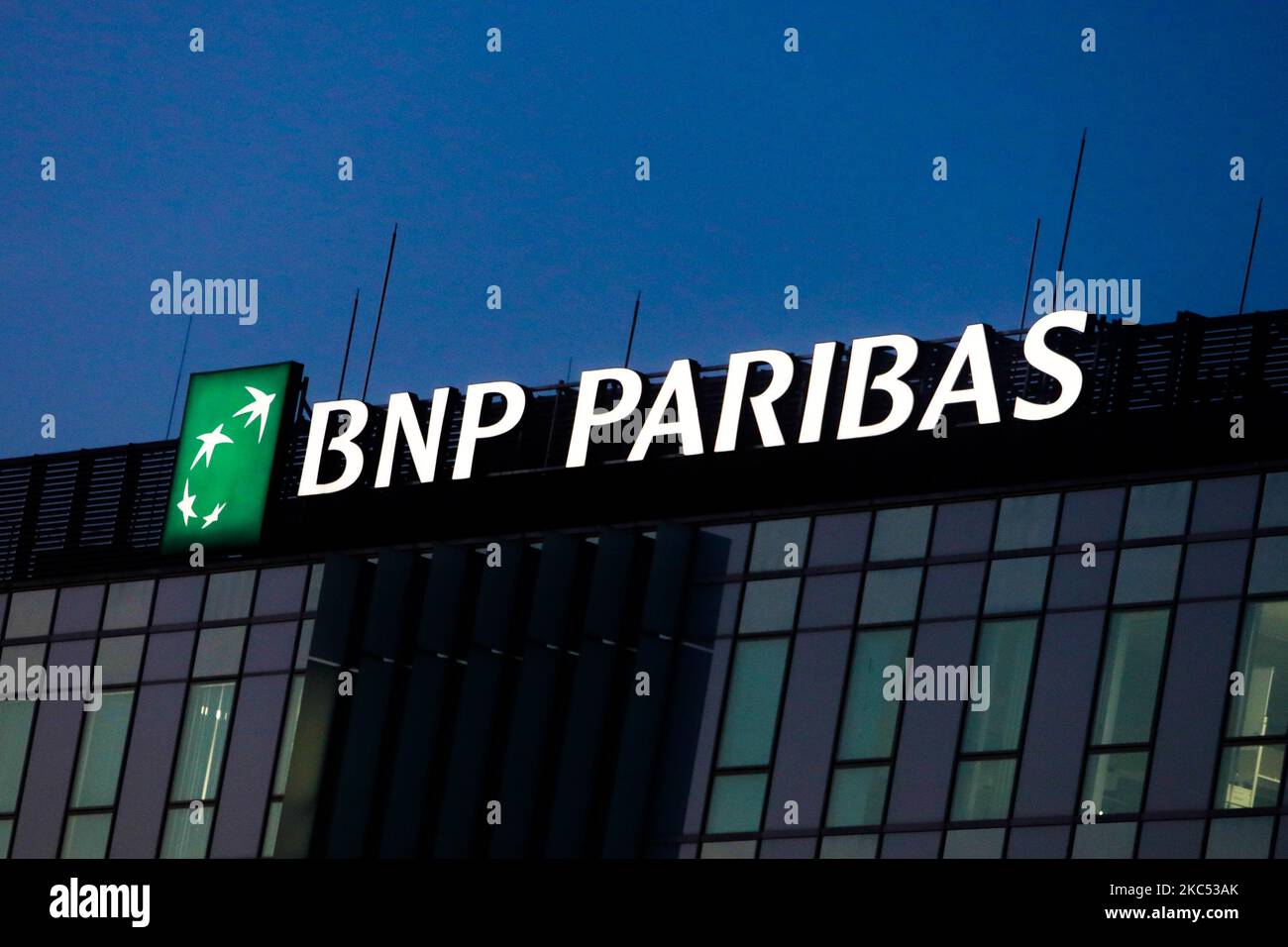 BNP Paribas logo is seen on the office building in Krakow, Poland on ...