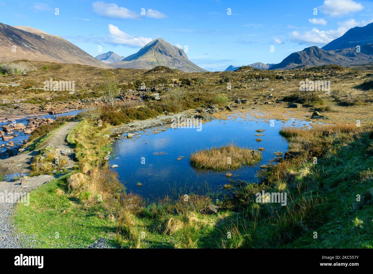 The peak of Marsco in the Red Cuillin mountains, from the river ...