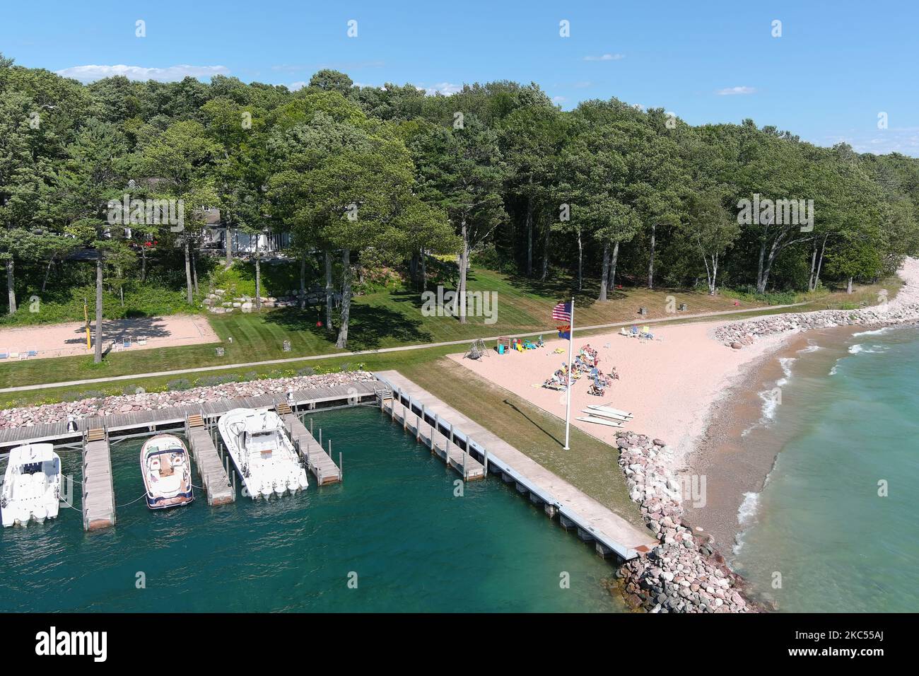An aerial view of the Omena beach in Michigan, Traverse City Stock ...