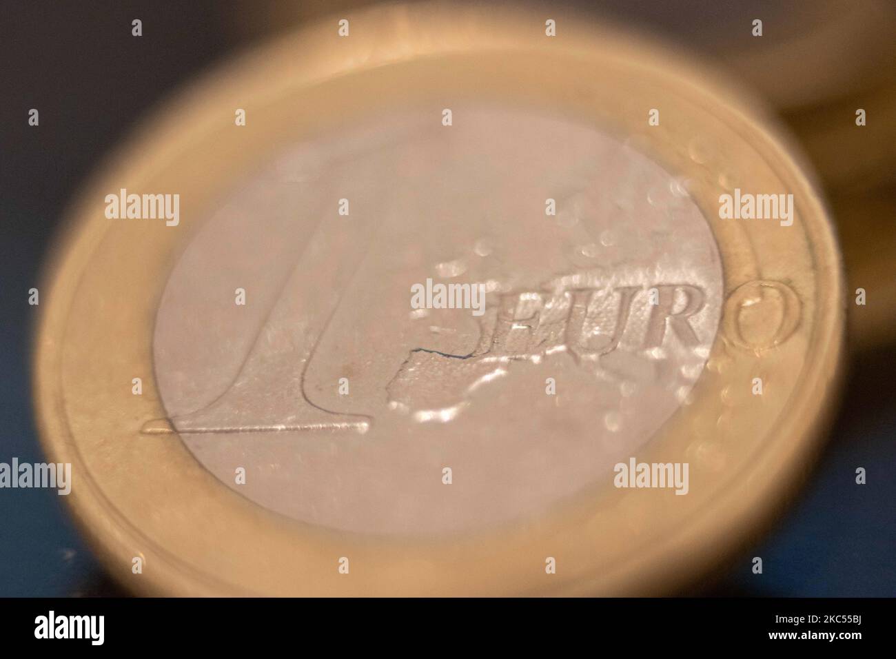 Close up of isolated one Euro coin the main currency of the European ...