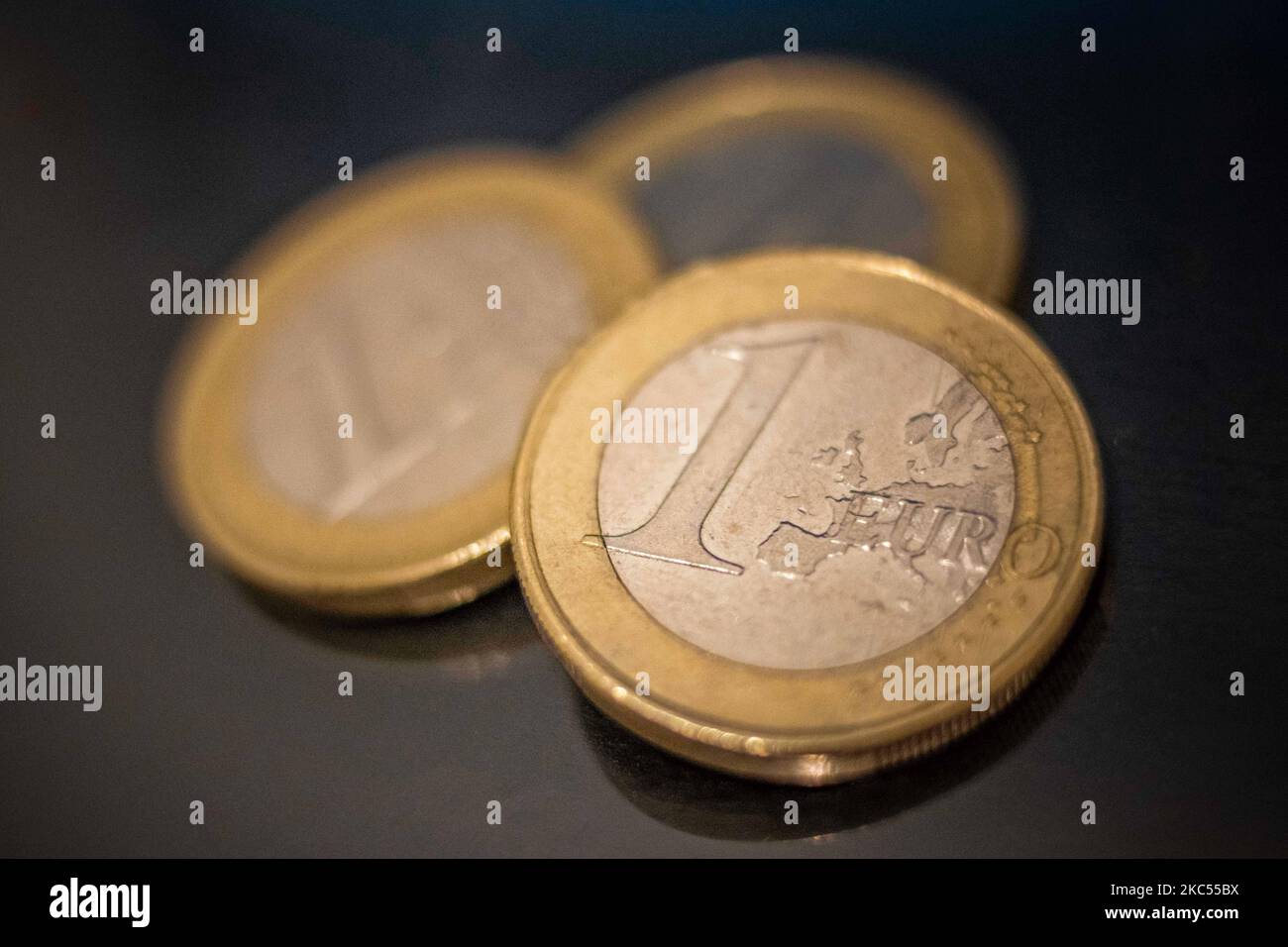 Close up of isolated one Euro coin the main currency of the European ...