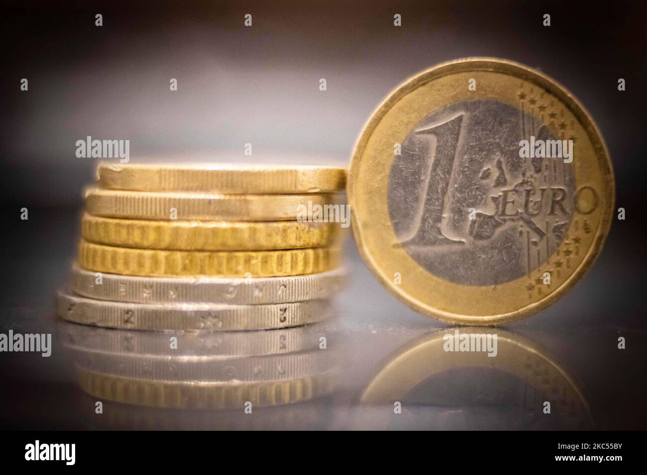 Close up of isolated one Euro coin the main currency of the European ...