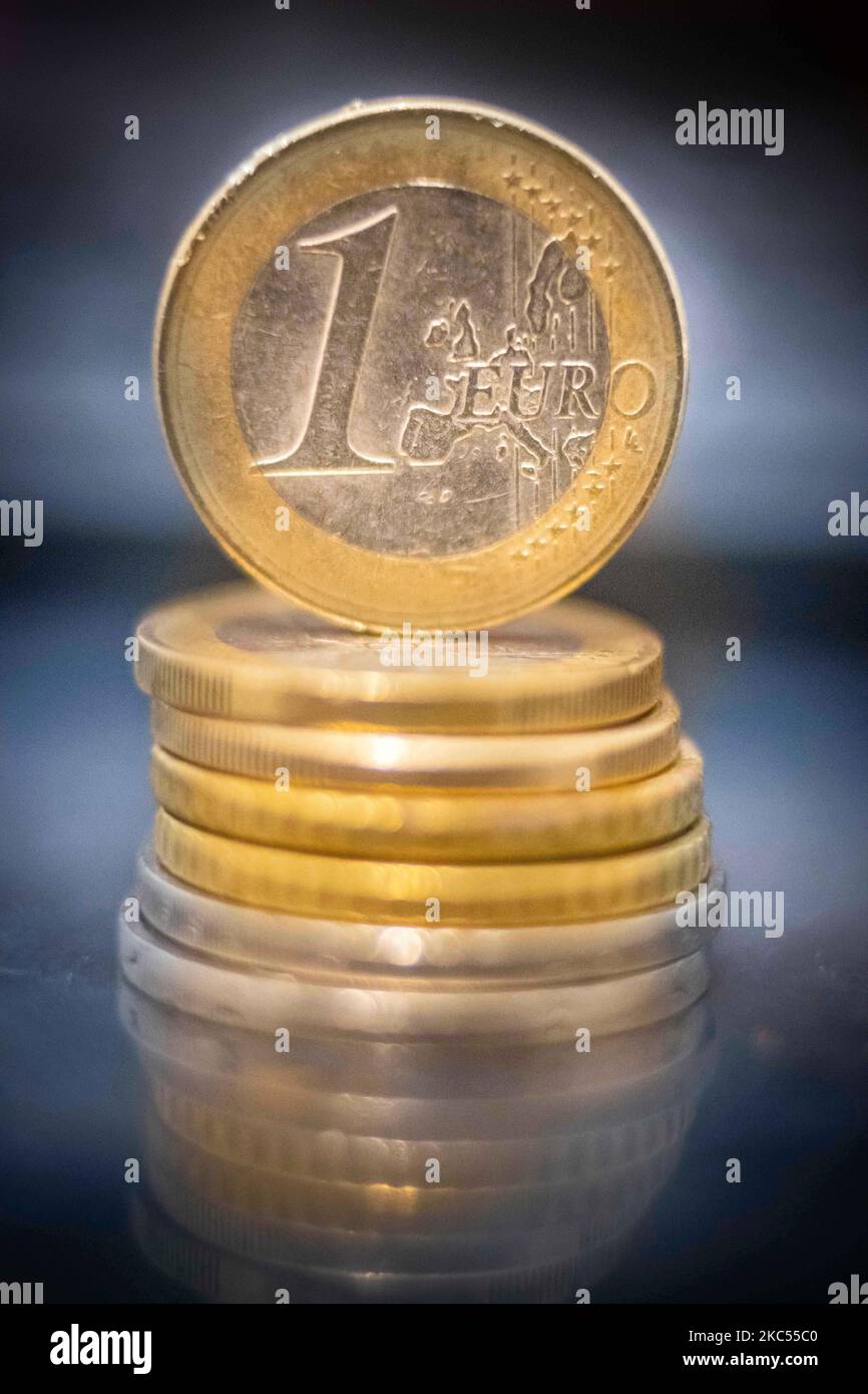 Close up of isolated one Euro coin the main currency of the European ...
