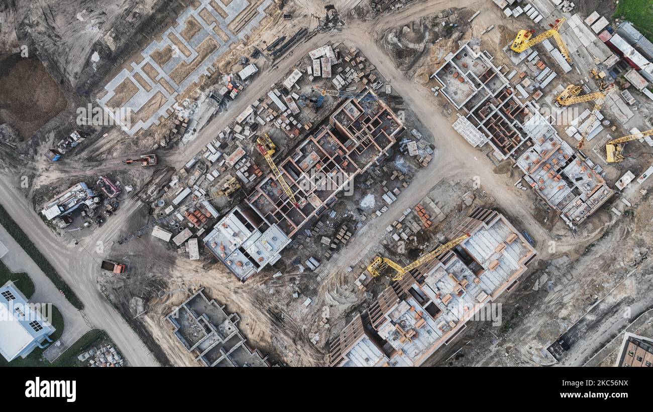 Construction site of low-rise brick houses in summer time Stock Photo ...