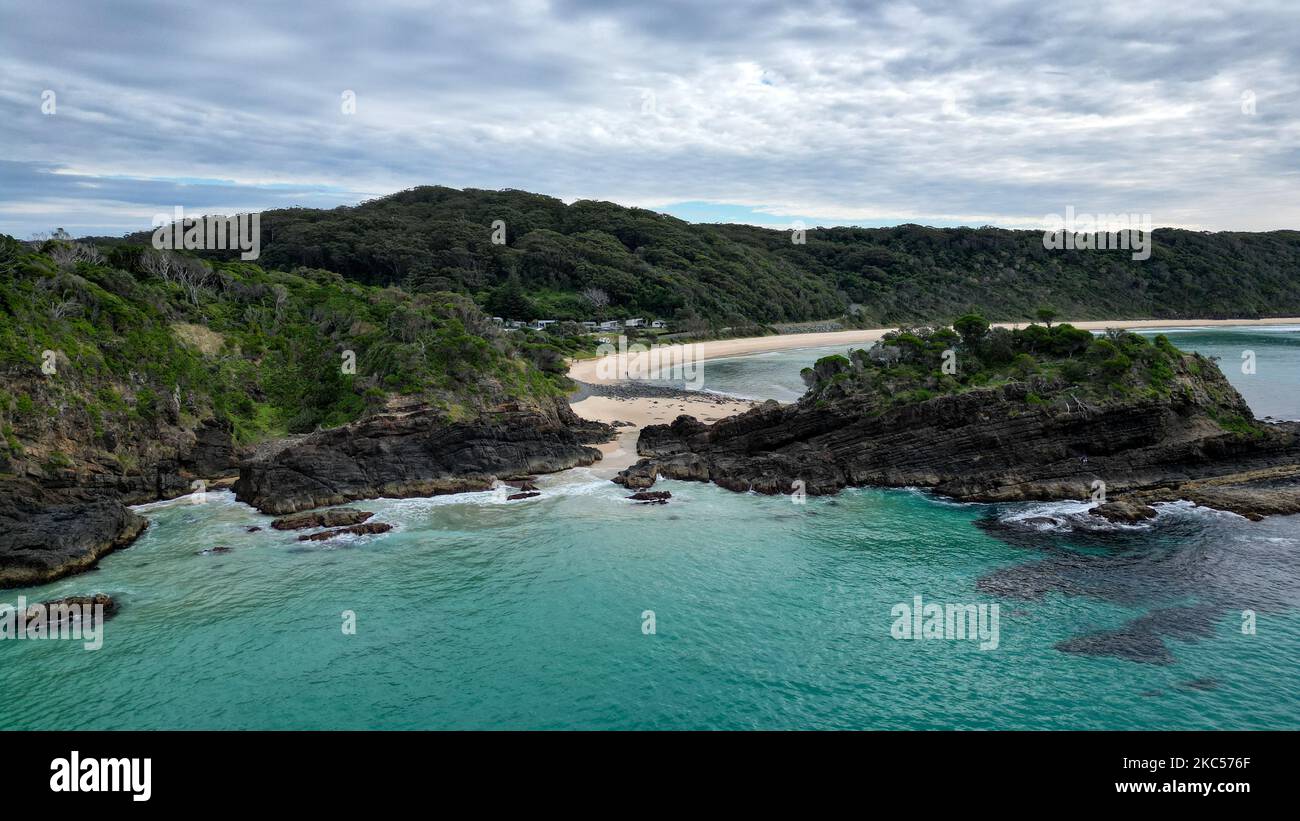 A gorgeous aerial view of Seal Rocks in New South Wales, Australia ...