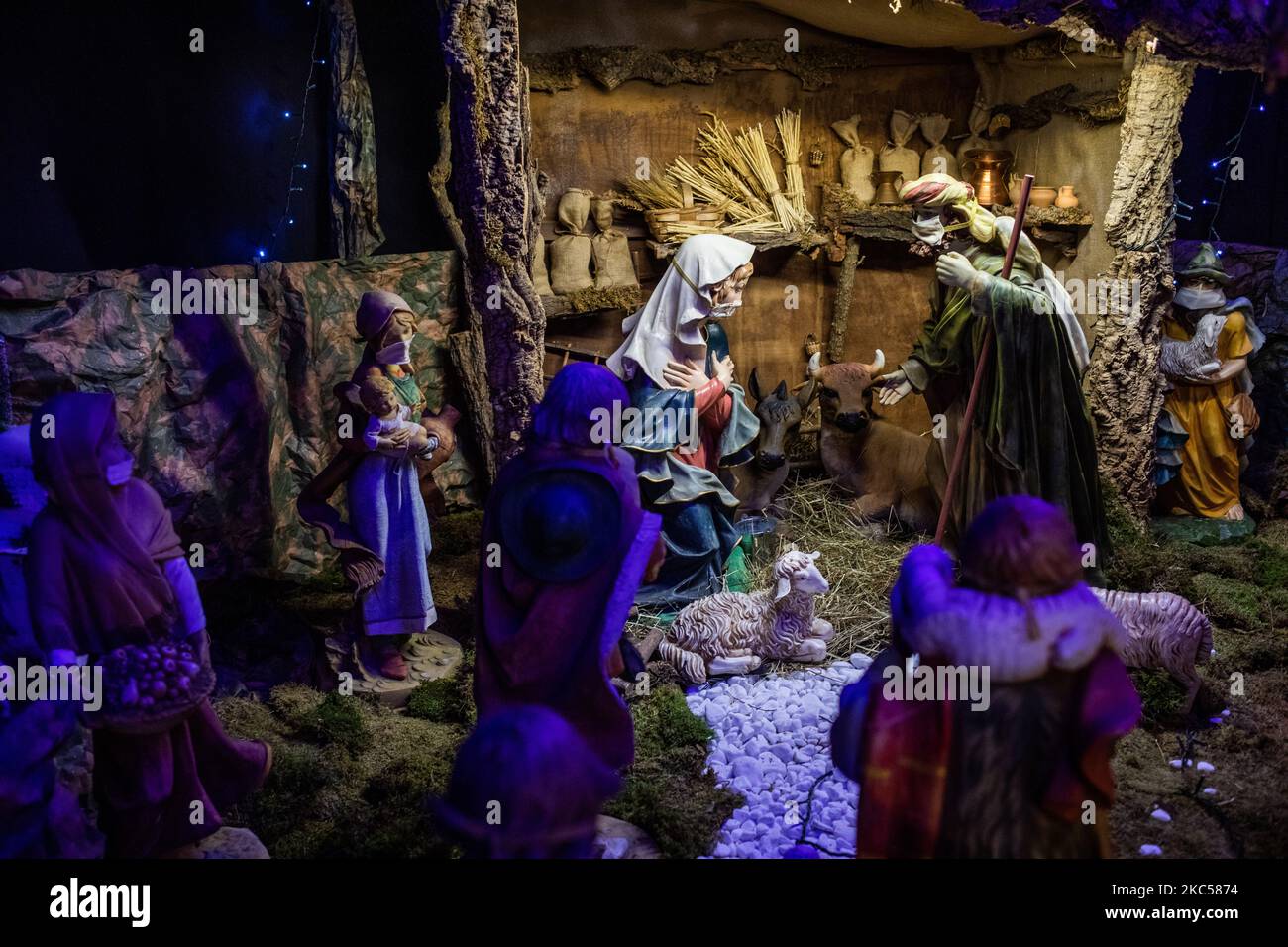 A detail of the Christmas crib representing a traditional Christian ...