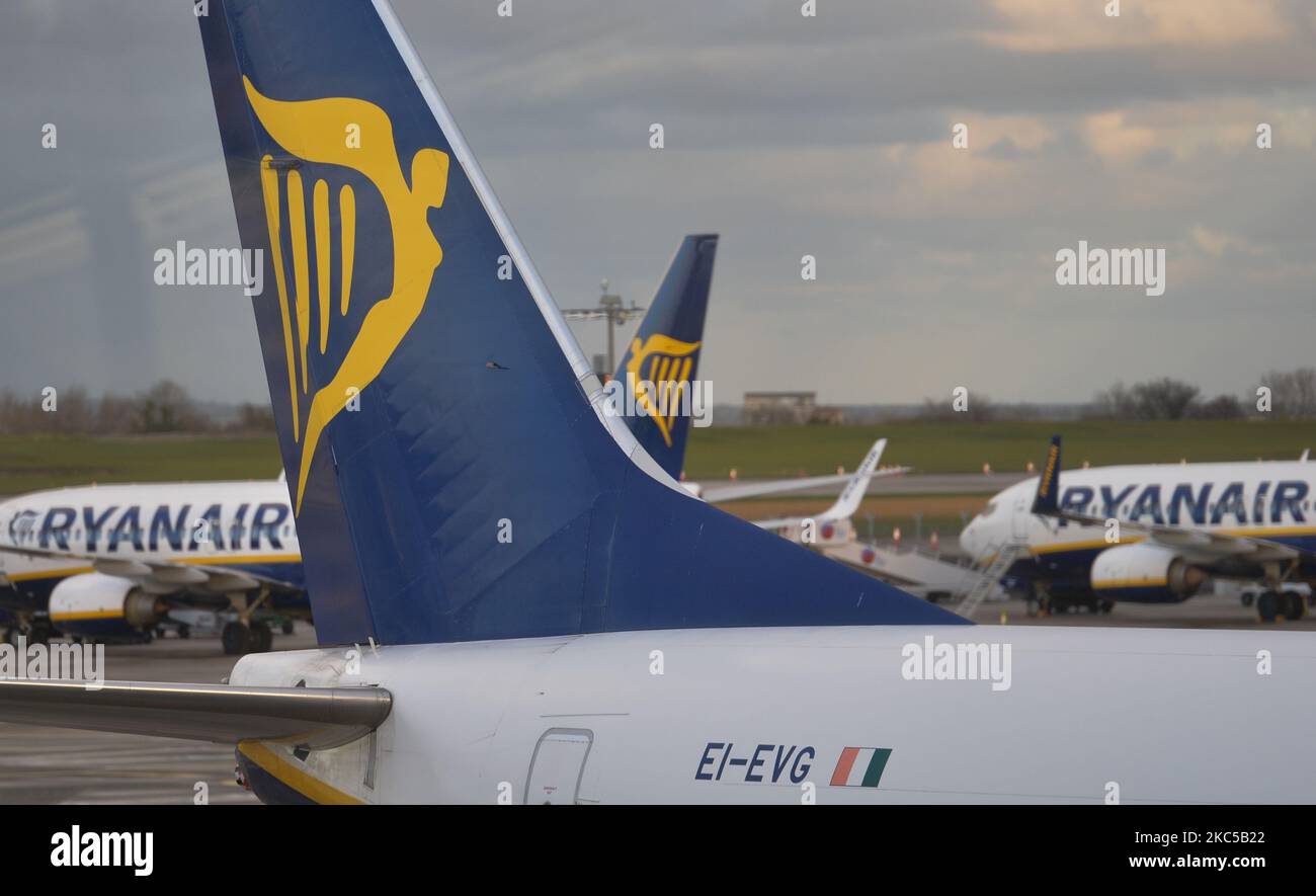 Ryanair planes seen grounded at Dublin Airport, during the coronavirus ...
