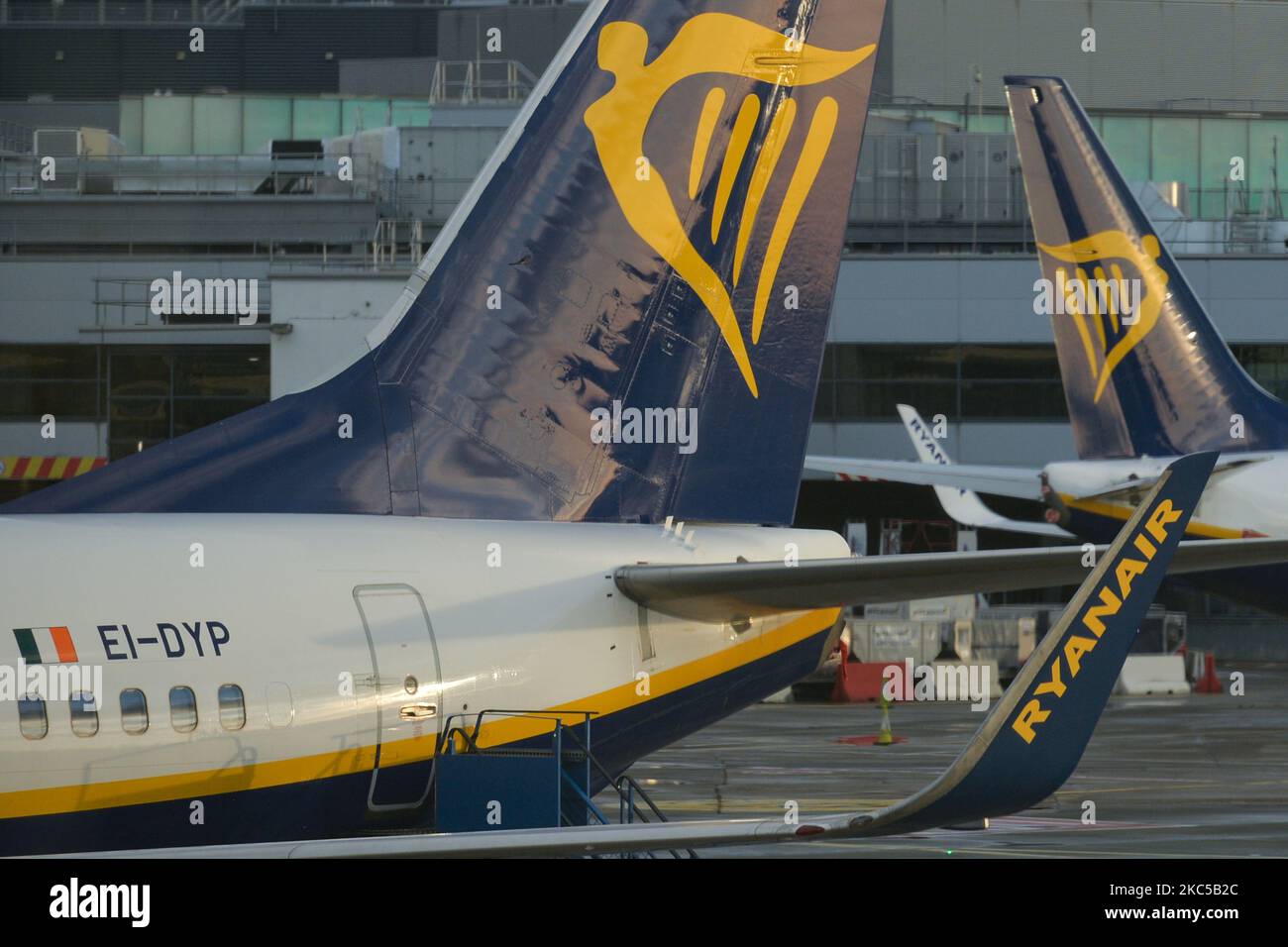 Ryanair planes seen grounded at Dublin Airport, during the coronavirus ...