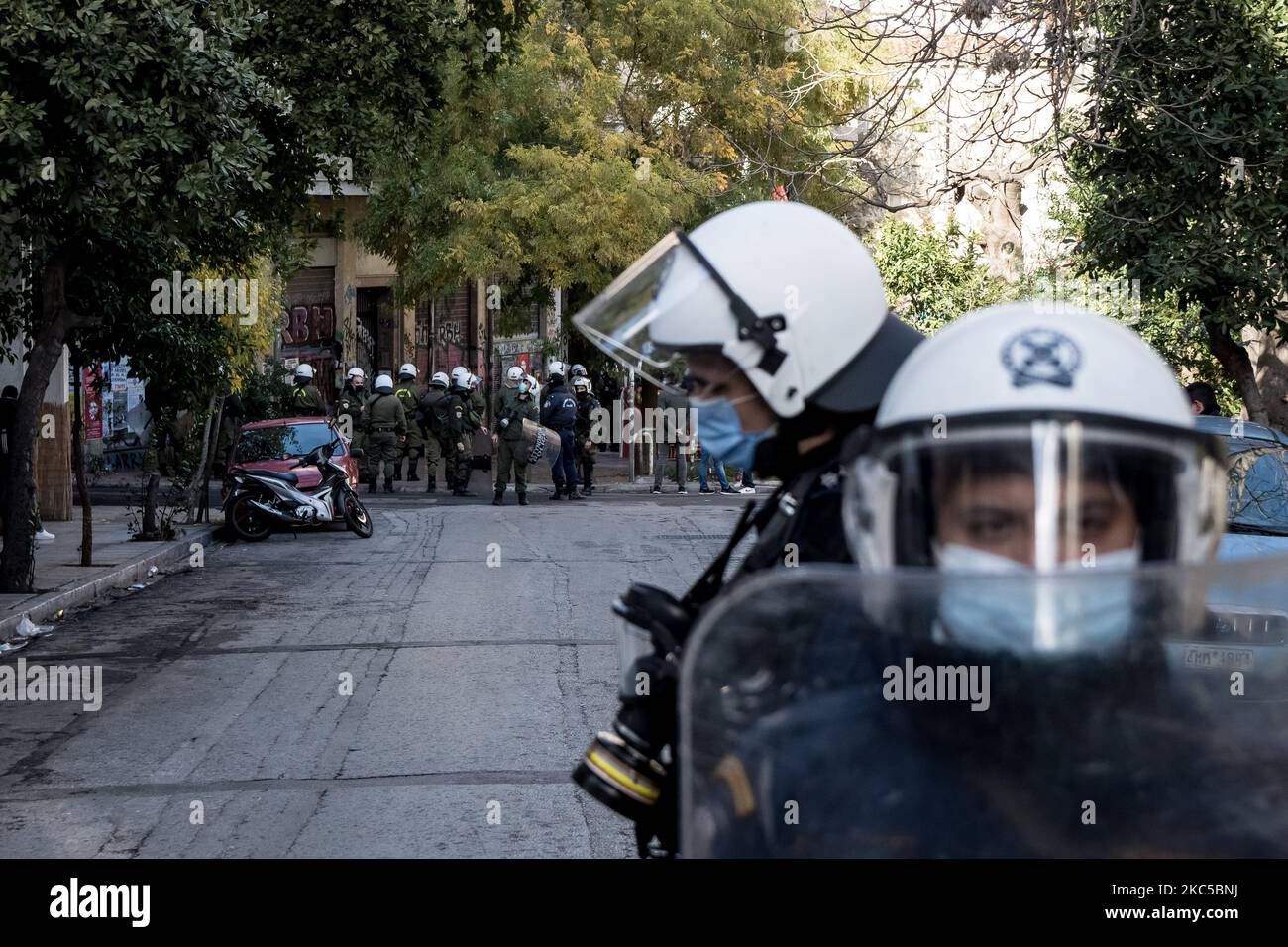 Police officers seen near Exarchia square on December 6, 2019 in Athens ...