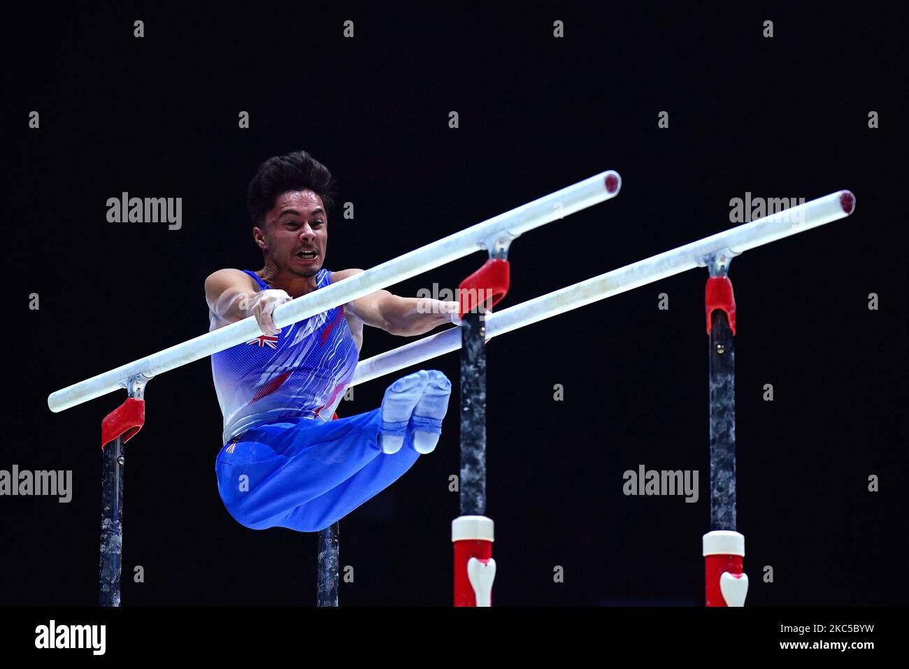Great Britain's Jake Jarman competing in the Men's Parallel Bars event ...