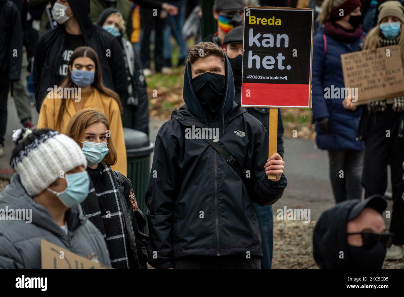 Protesters with banners at Koekamp The Hague, Netherlands, on December ...