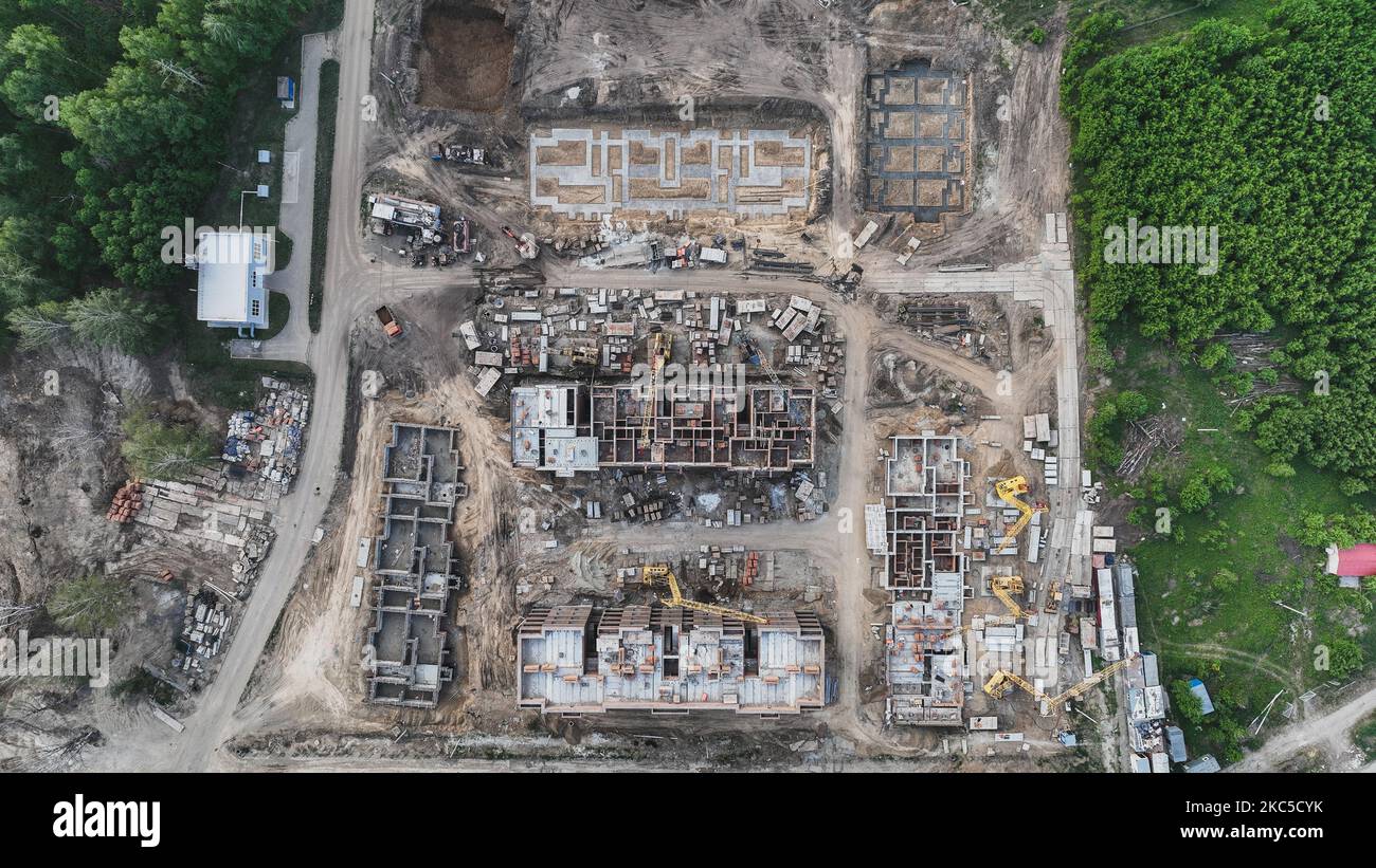 Construction site of low-rise brick houses in summer time Stock Photo ...
