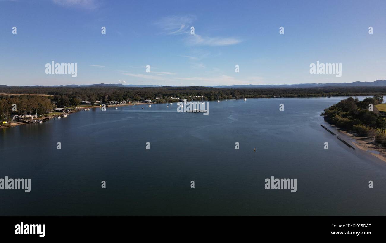 An aerial view of Hastings River, Port Macquarie, Australia Stock Photo ...