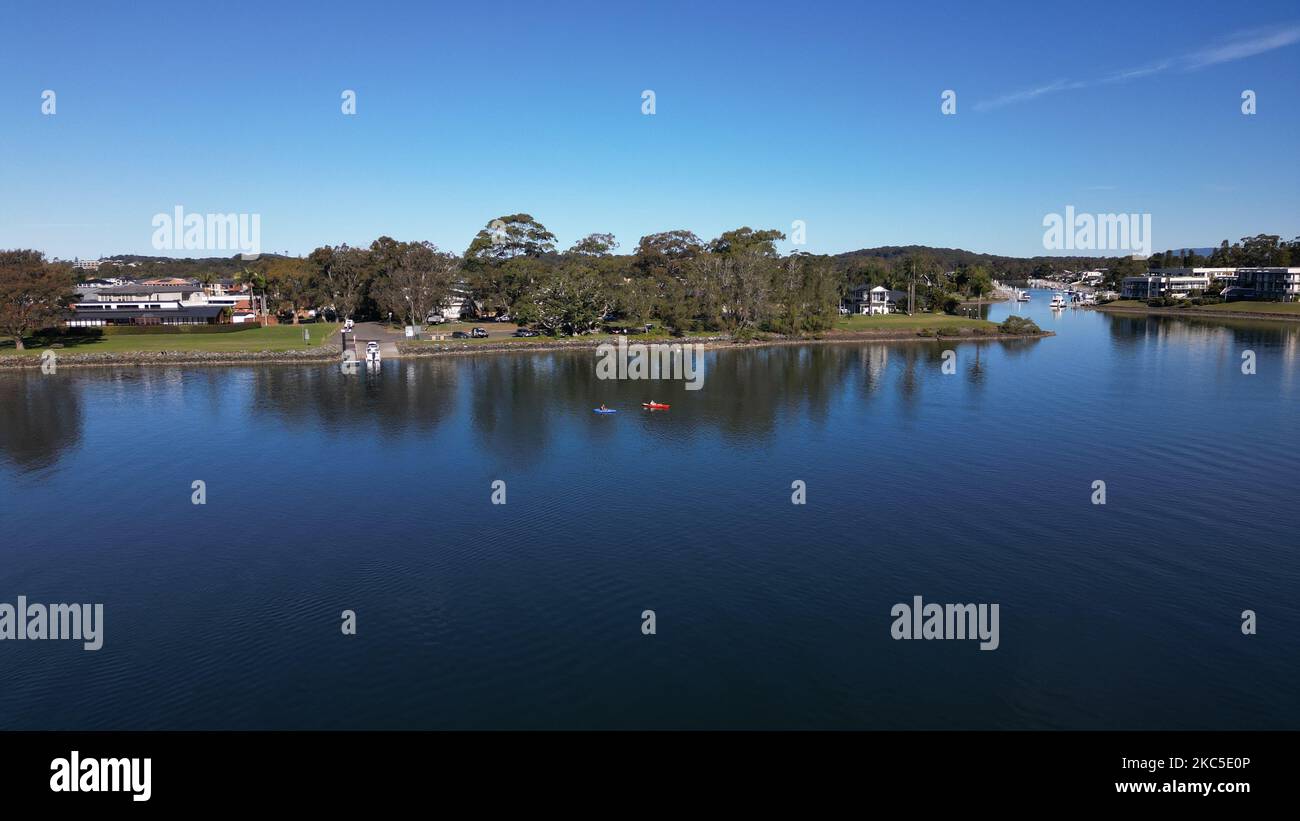 An aerial view of Hastings River, Port Macquarie, Australia Stock Photo ...