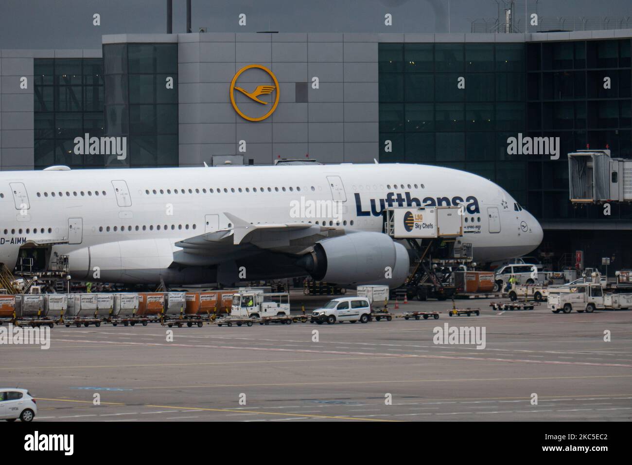 Lufthansa Airbus A380 double-decker aircraft as seen in Frankfurt FRA ...