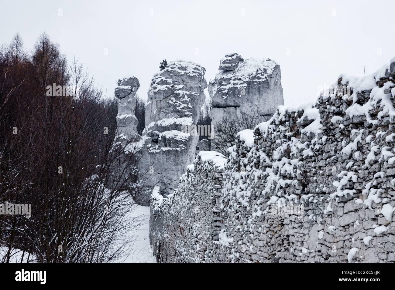 Wall of a medieval fortress in winter in snow Stock Photo - Alamy