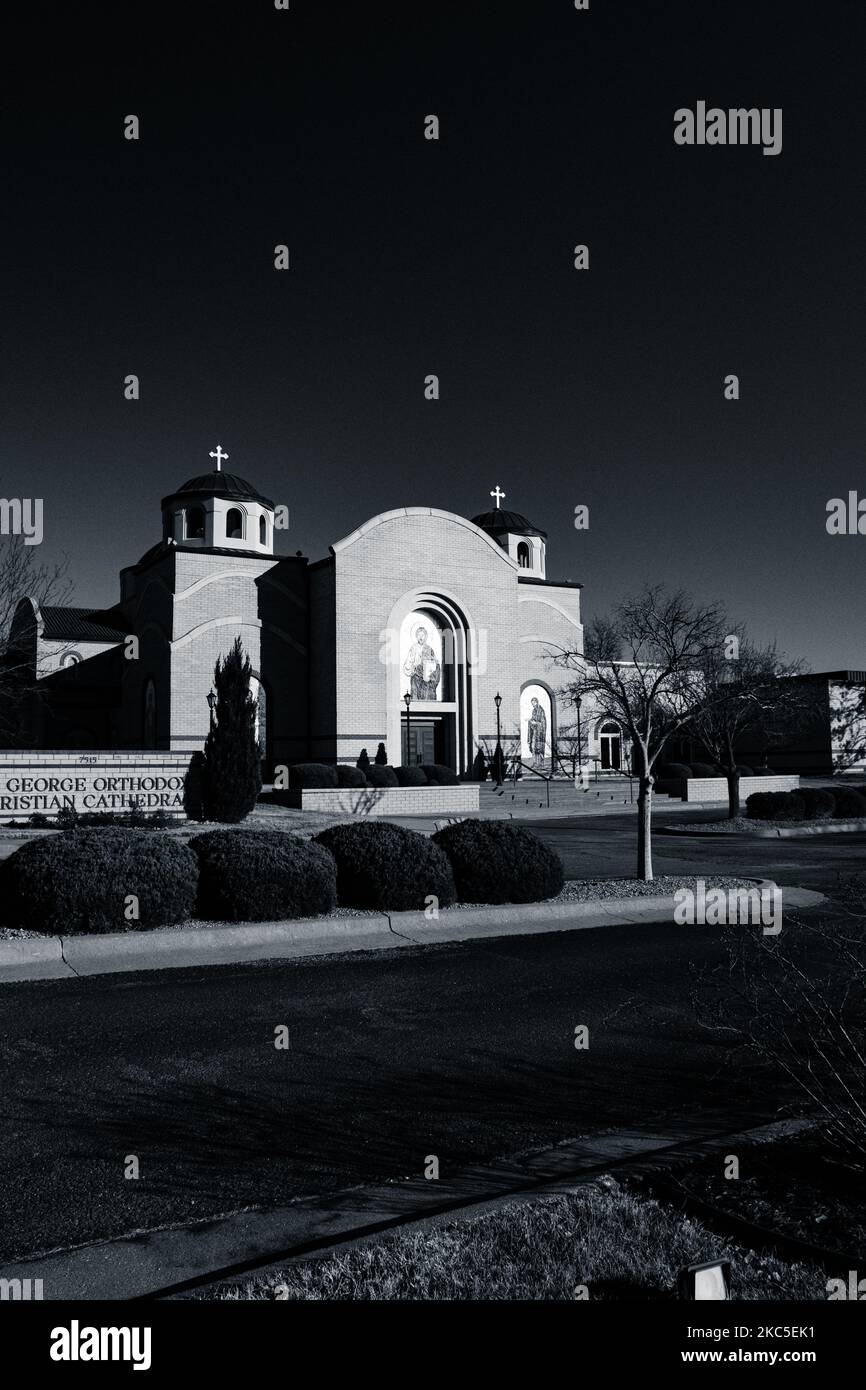 A grayscale vertical shot of the St. George Orthodox Christian ...